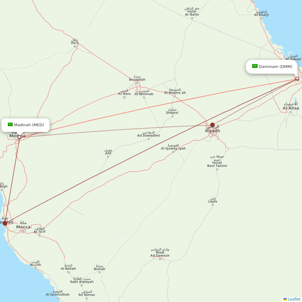 Flynas airline routes (XY) 2025, map - Flight Routes