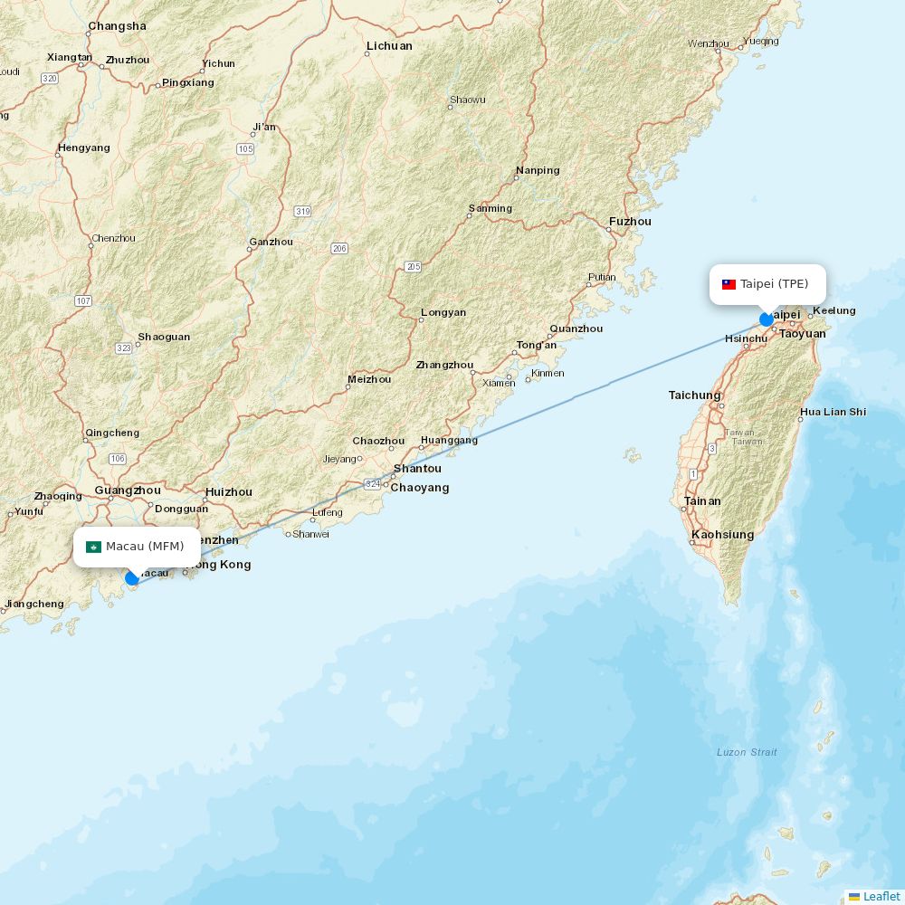 EVA Air airline routes (BR) - map - Flight Routes