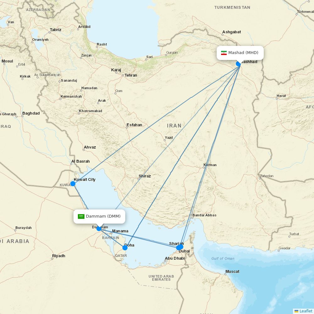 Iran Air airline routes (IR) 2026, map - Flight Routes