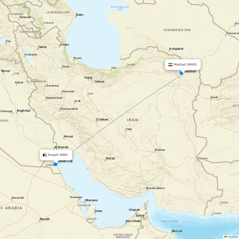 Iran Air airline routes (IR) - map - Flight Routes