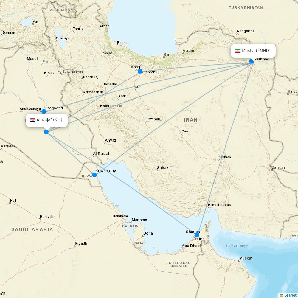 Iran Air airline routes (IR) - map - Flight Routes
