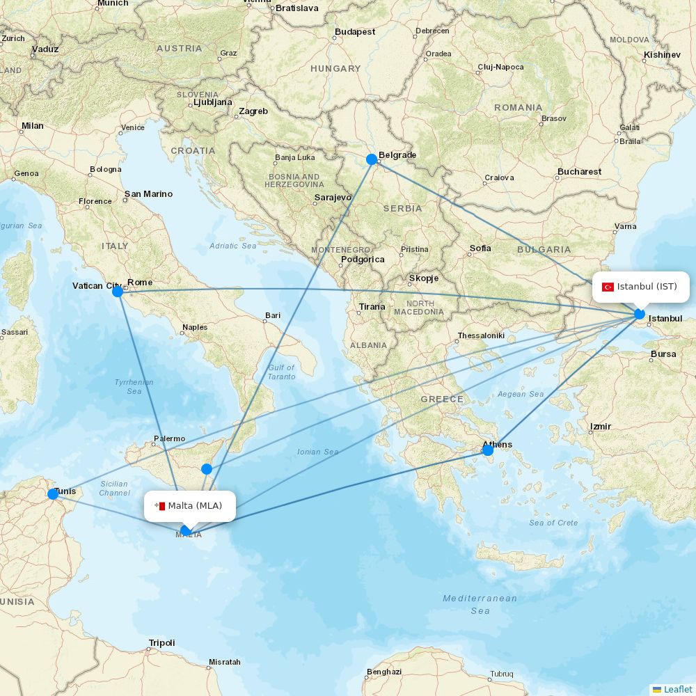 Flights from Malta to Istanbul, MLA to IST - Flight Routes
