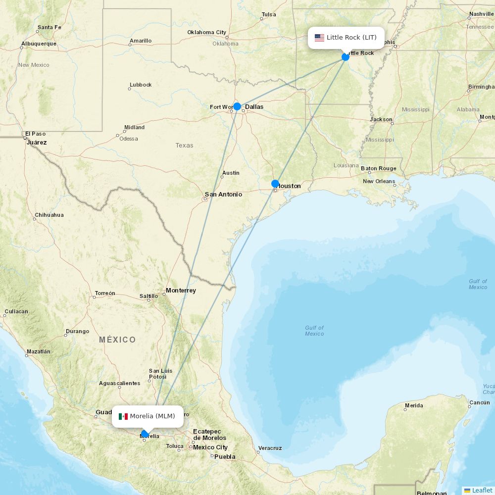 Flights from Morelia to Little Rock, MLM to LIT - Flight Routes