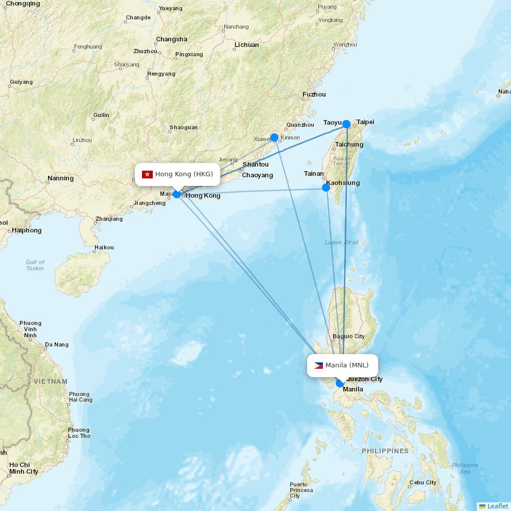 HK Express airline routes (UO) 2025, map - Flight Routes