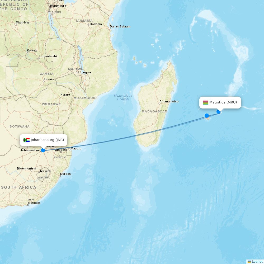 South African Airways airline routes (SA) 2025, map - Flight Routes