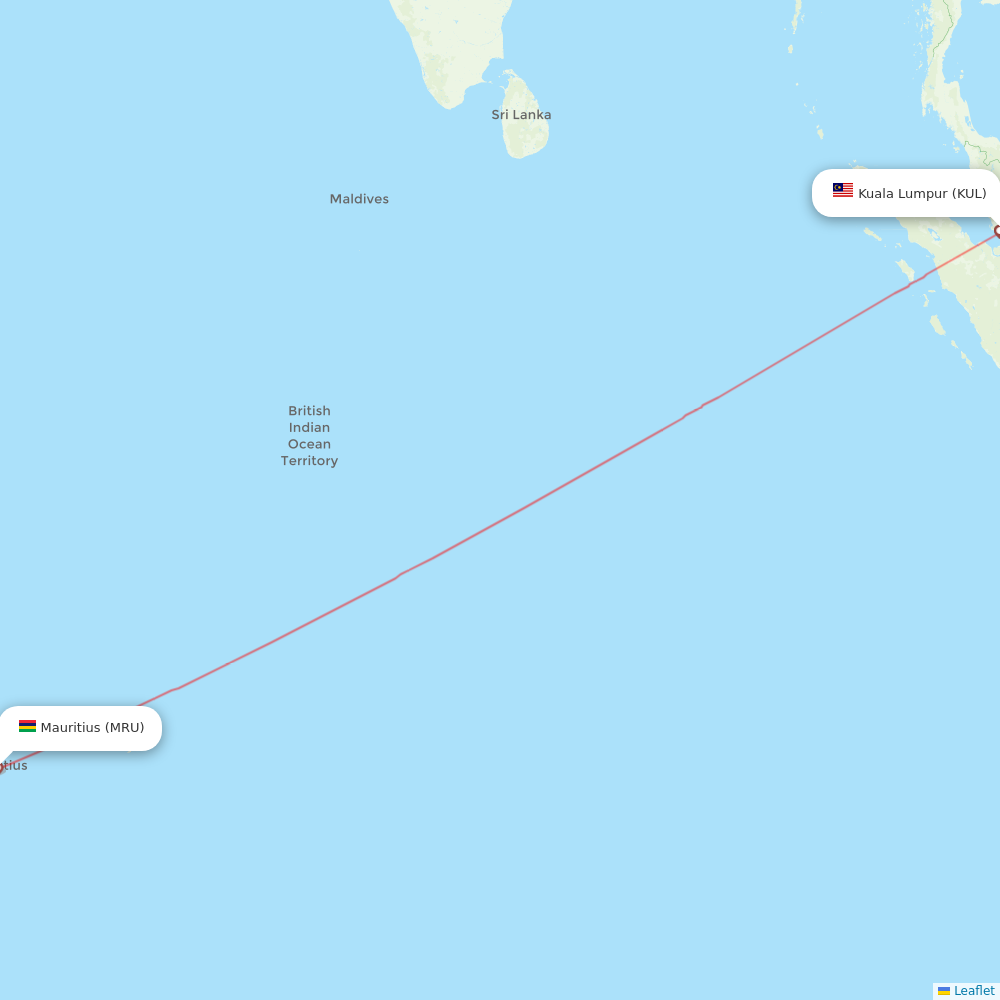 Air Mauritius airline routes (MK) 2026, map - Flight Routes