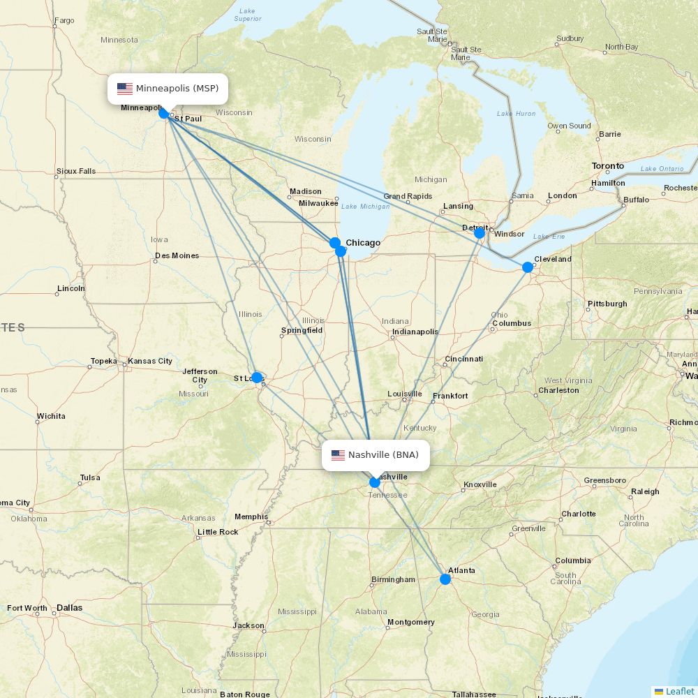 Sun Country Airlines routes (SY) 2025, map - Flight Routes
