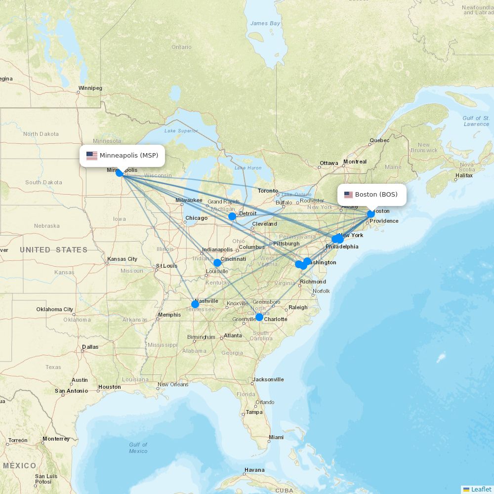 Sun Country Airlines routes (SY) 2026, map - Flight Routes