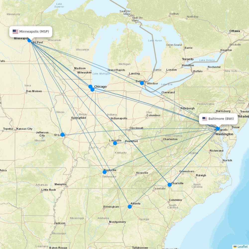 Sun Country Airlines routes (SY) 2026, map - Flight Routes
