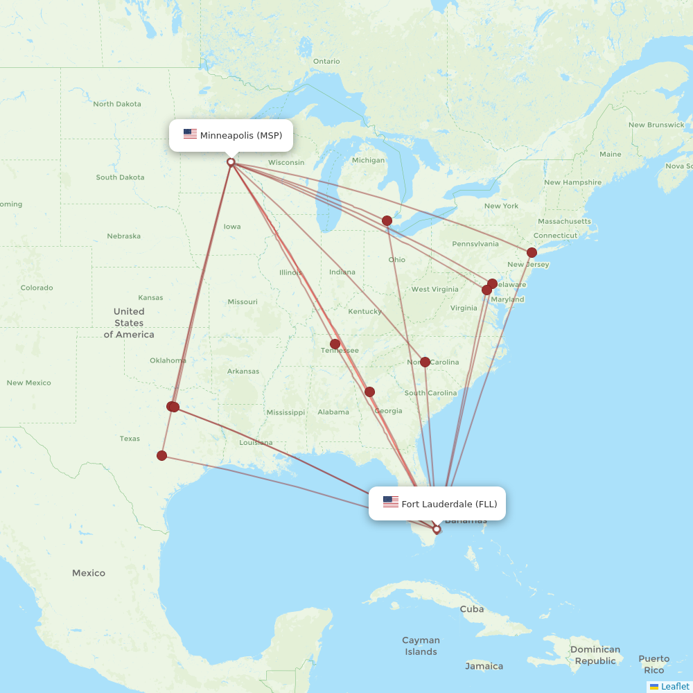 Sun Country Airlines routes (SY) 2025, map - Flight Routes