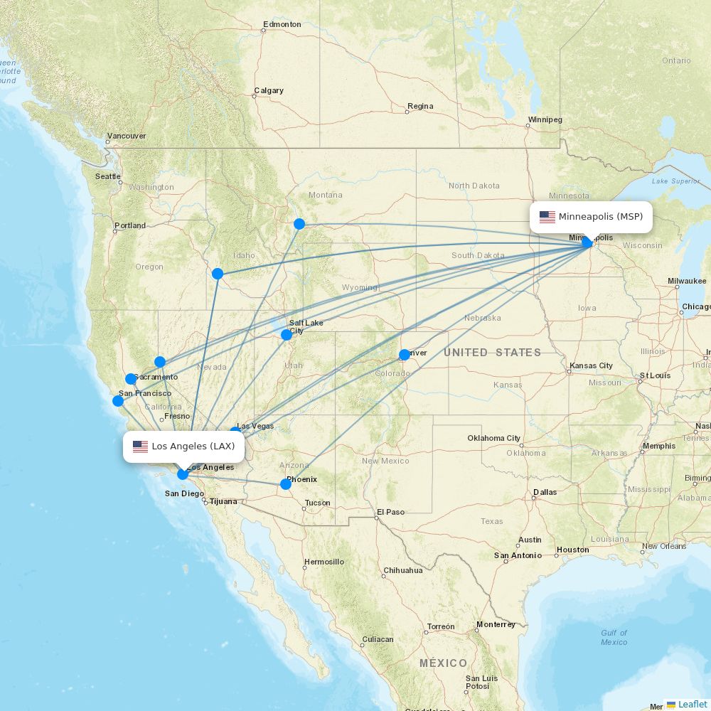 Sun Country Airlines routes (SY) 2026, map - Flight Routes