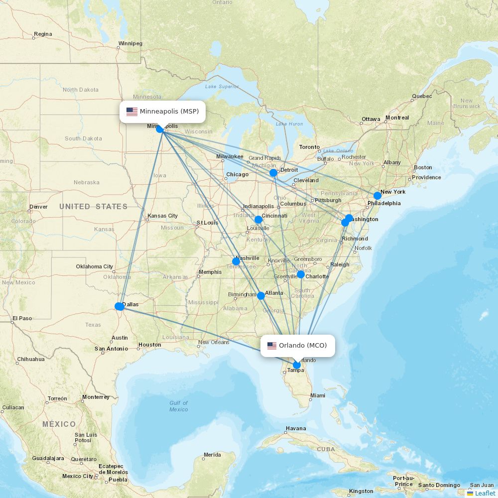 Sun Country Airlines routes (SY) 2025, map - Flight Routes