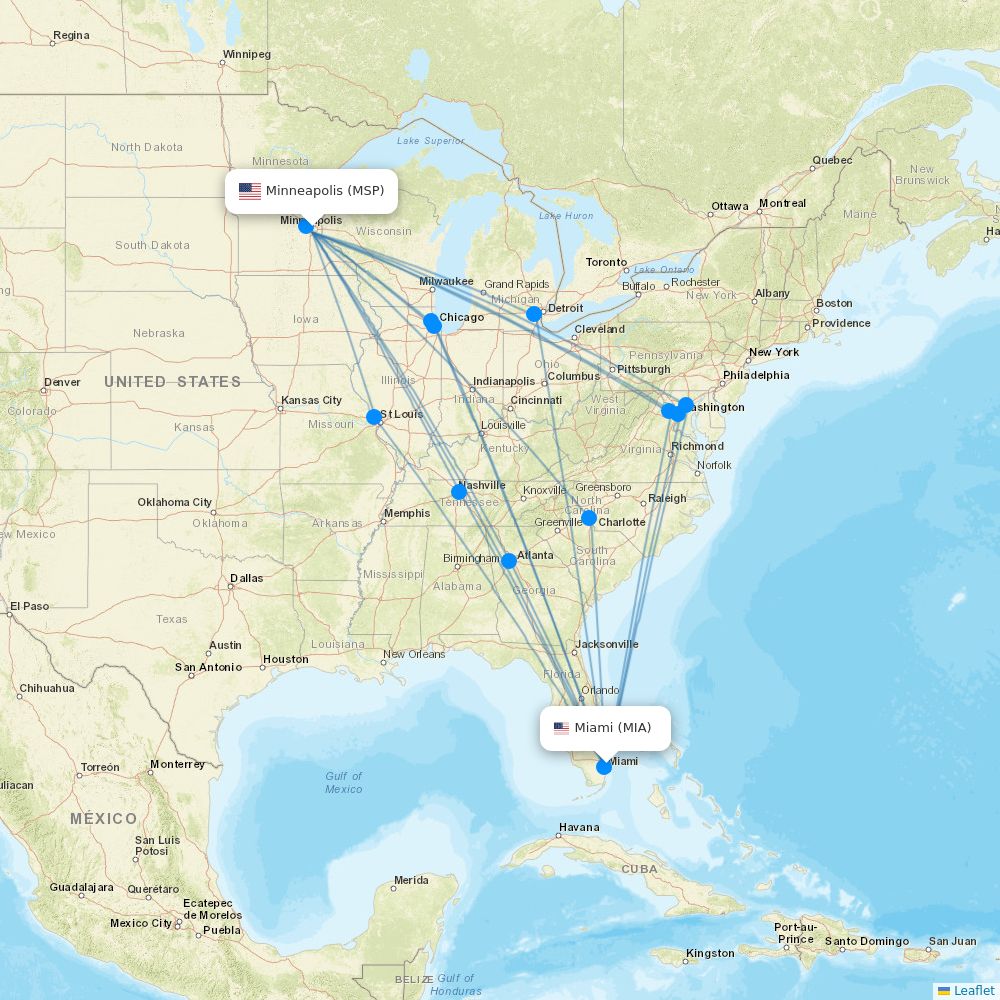 Sun Country Airlines routes (SY) 2026, map - Flight Routes