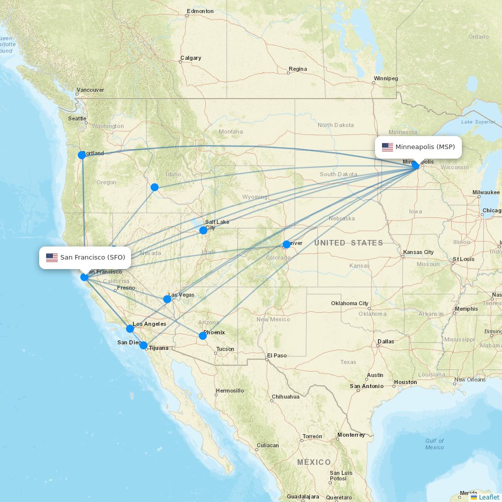 Sun Country Airlines routes (SY) 2025, map - Flight Routes