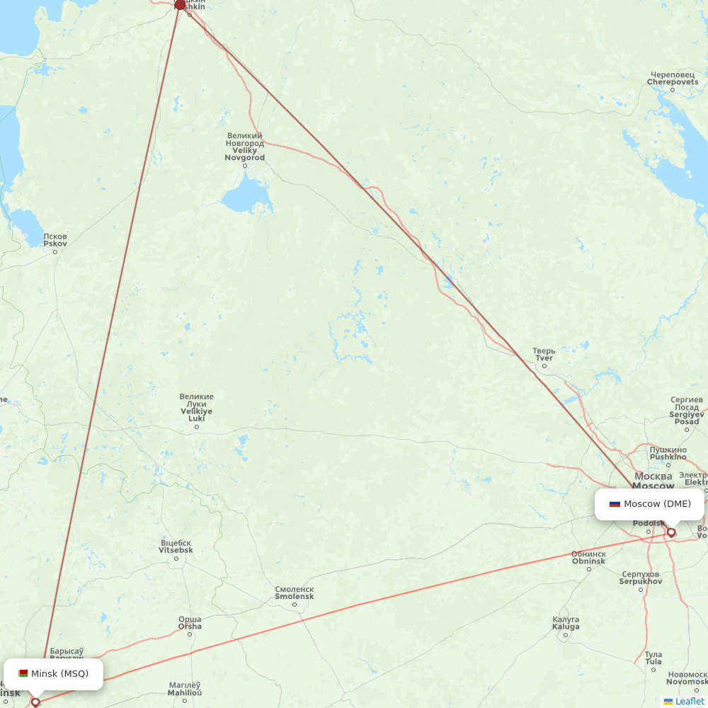 Belavia airline routes (B2) 2026, map - Flight Routes