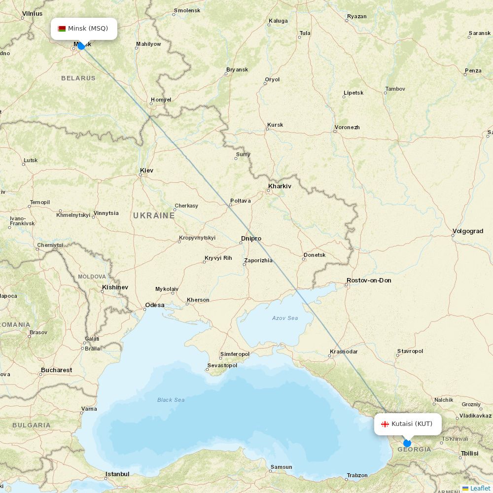 Belavia airline routes (B2) 2026, map - Flight Routes