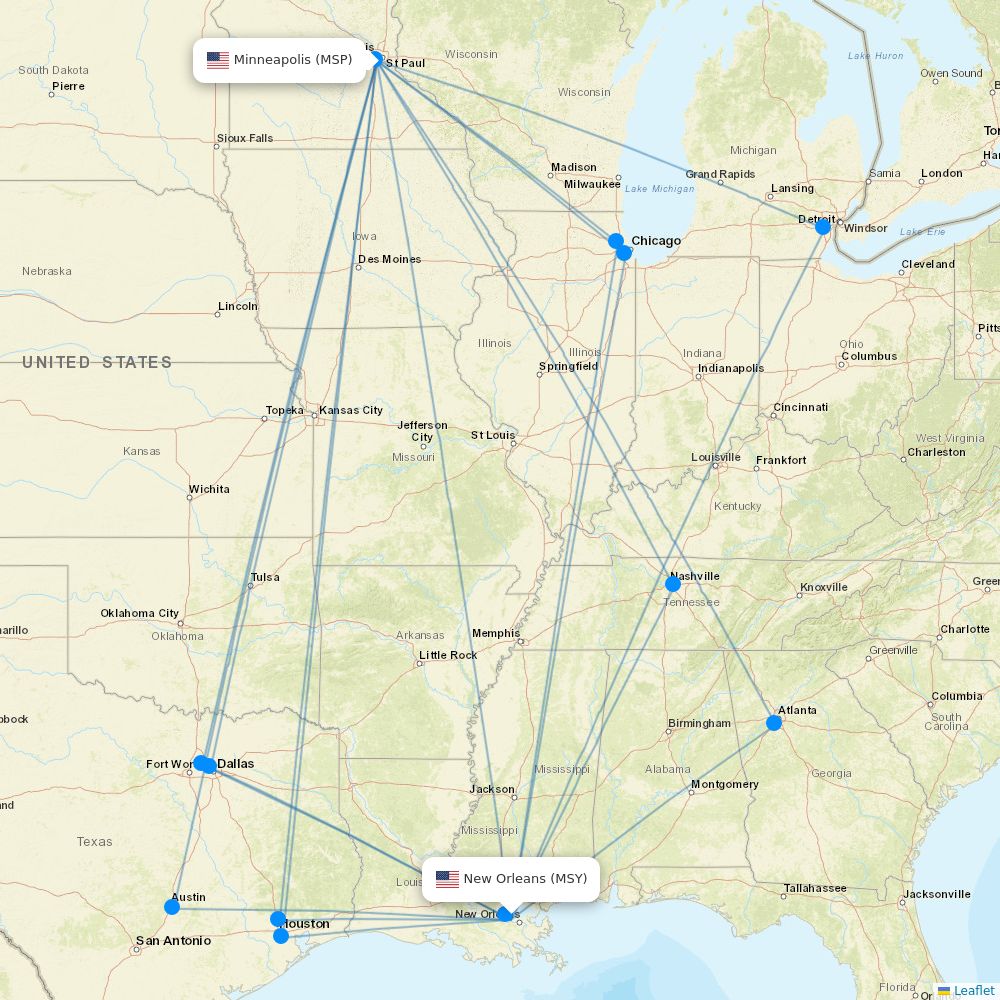 Sun Country Airlines routes (SY) 2025, map - Flight Routes