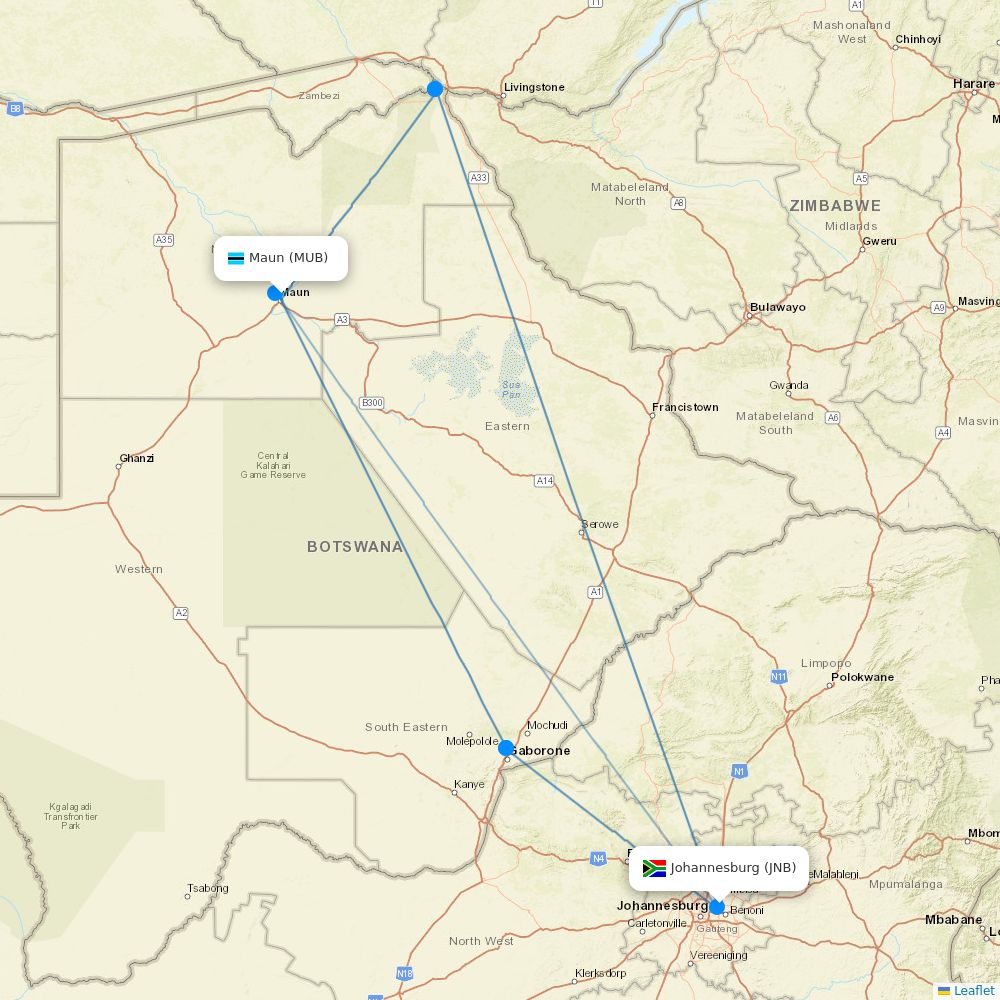 CemAir airline routes (5Z) 2025, map - Flight Routes