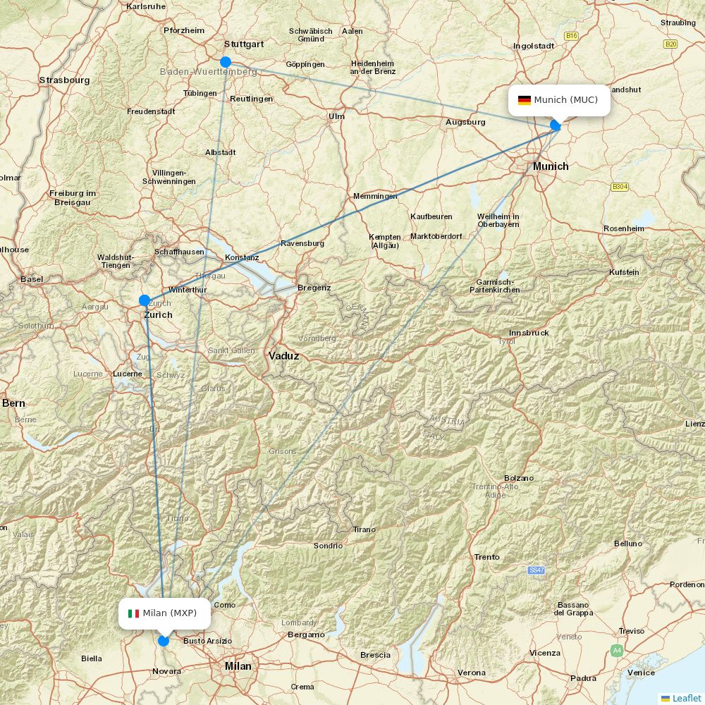 Air Dolomiti airline routes (EN) 2025, map - Flight Routes