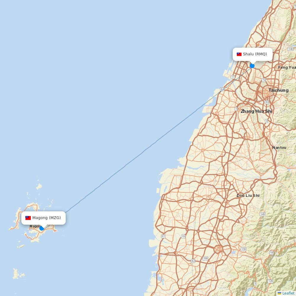 UNI Air airline routes (B7) - map - Flight Routes
