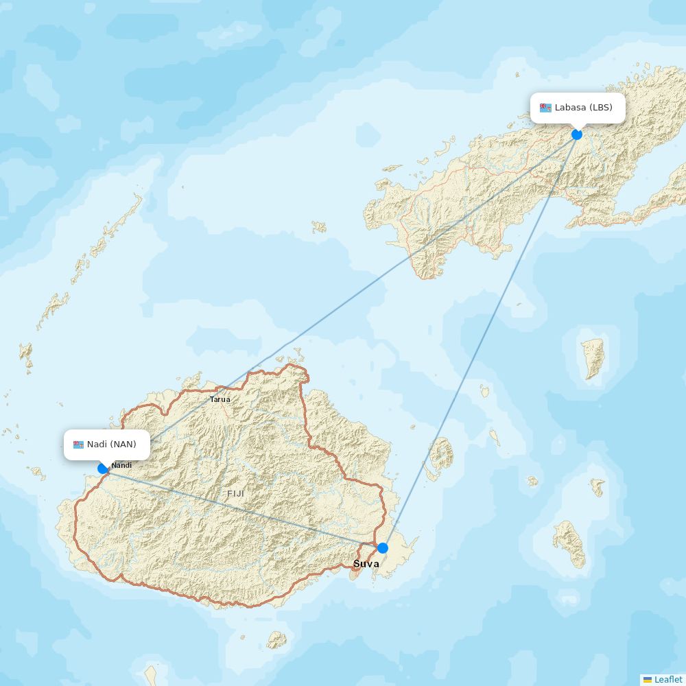 Fiji Airways airline routes (FJ) 2025, map - Flight Routes
