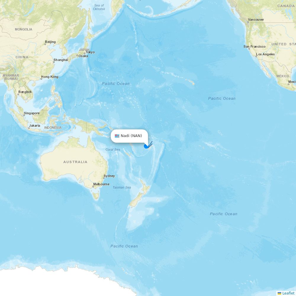 Fiji Airways airline routes (FJ) 2026, map - Flight Routes
