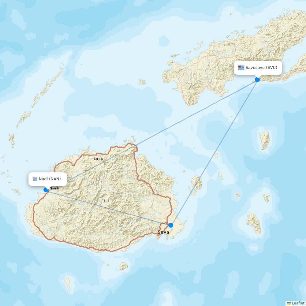 Fiji Airways airline routes (FJ) 2026, map - Flight Routes