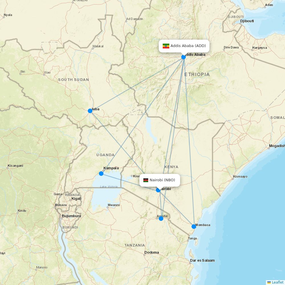 Kenya Airways airline routes (KQ) 2026, map - Flight Routes