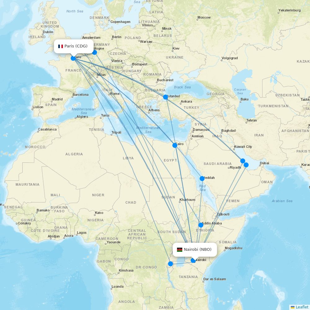 Kenya Airways airline routes (KQ) 2026, map - Flight Routes