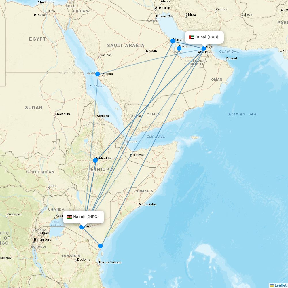 Kenya Airways airline routes (KQ) 2026, map - Flight Routes