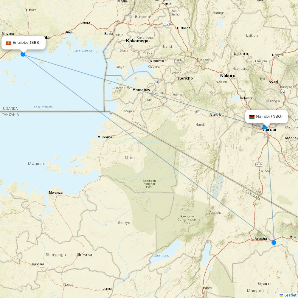 Kenya Airways airline routes (KQ) 2026, map - Flight Routes