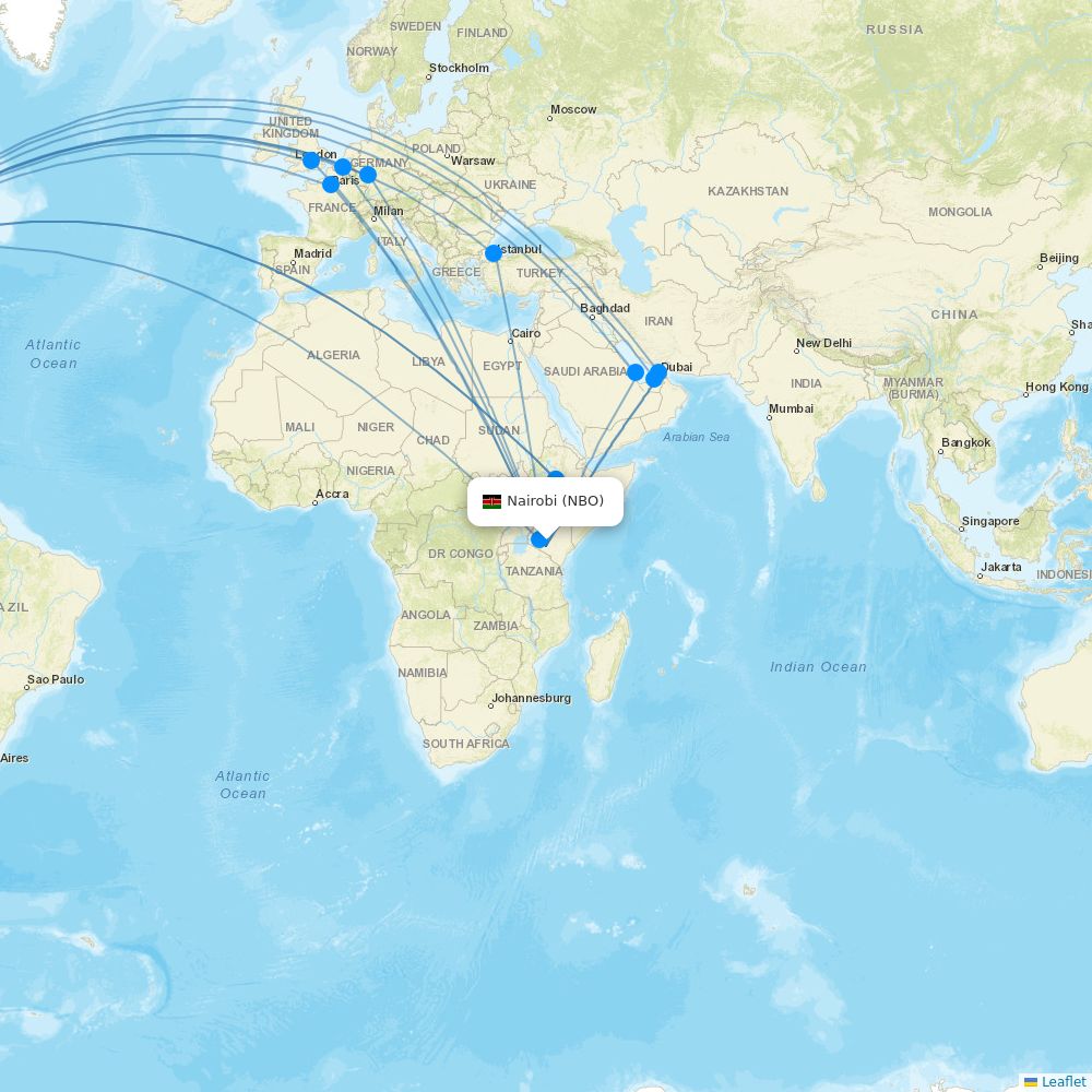 Kenya Airways airline routes (KQ) 2026, map - Flight Routes