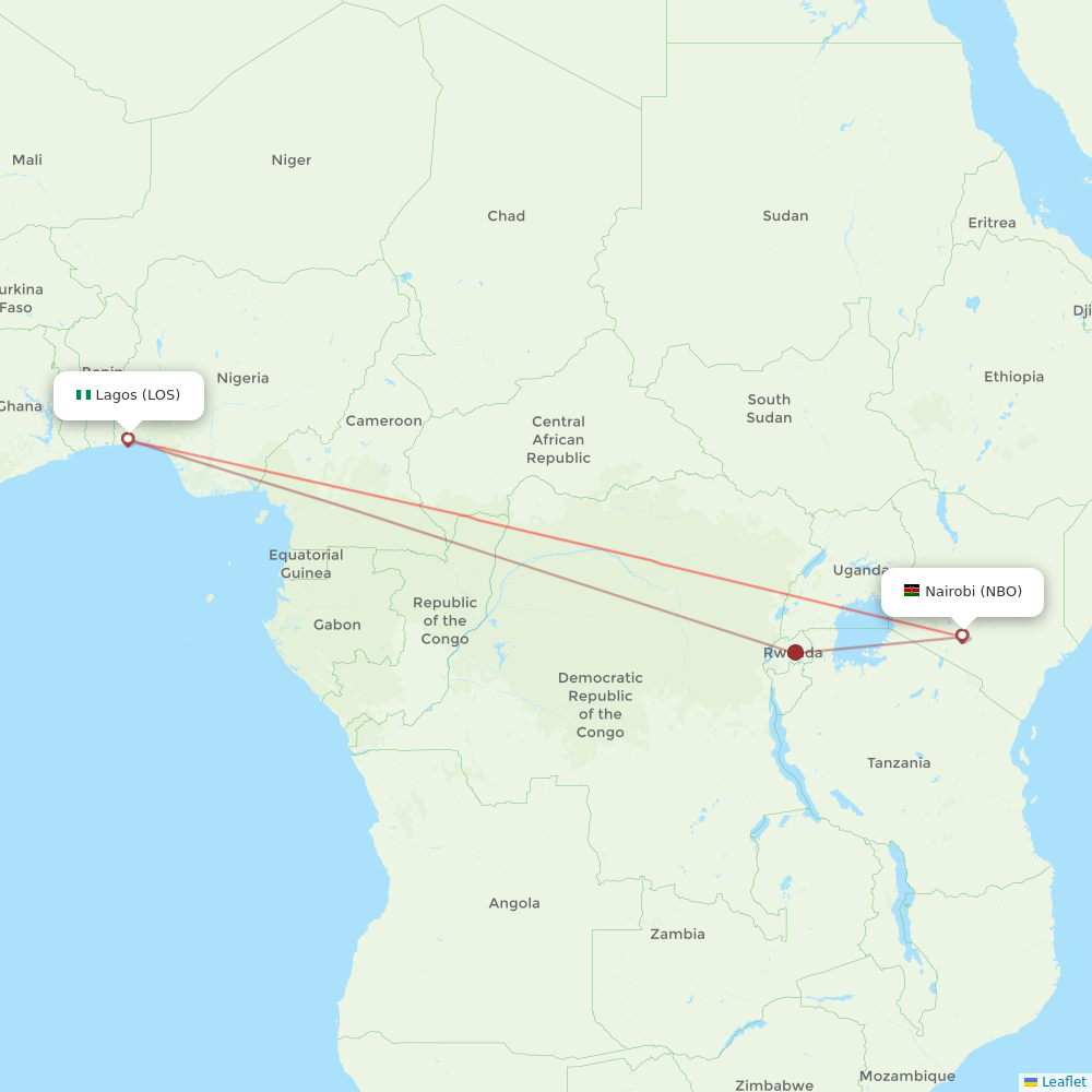 Kenya Airways airline routes (KQ) 2026, map - Flight Routes