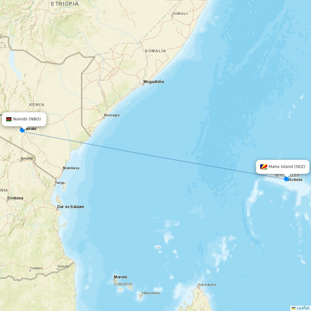 Kenya Airways airline routes (KQ) 2026, map - Flight Routes