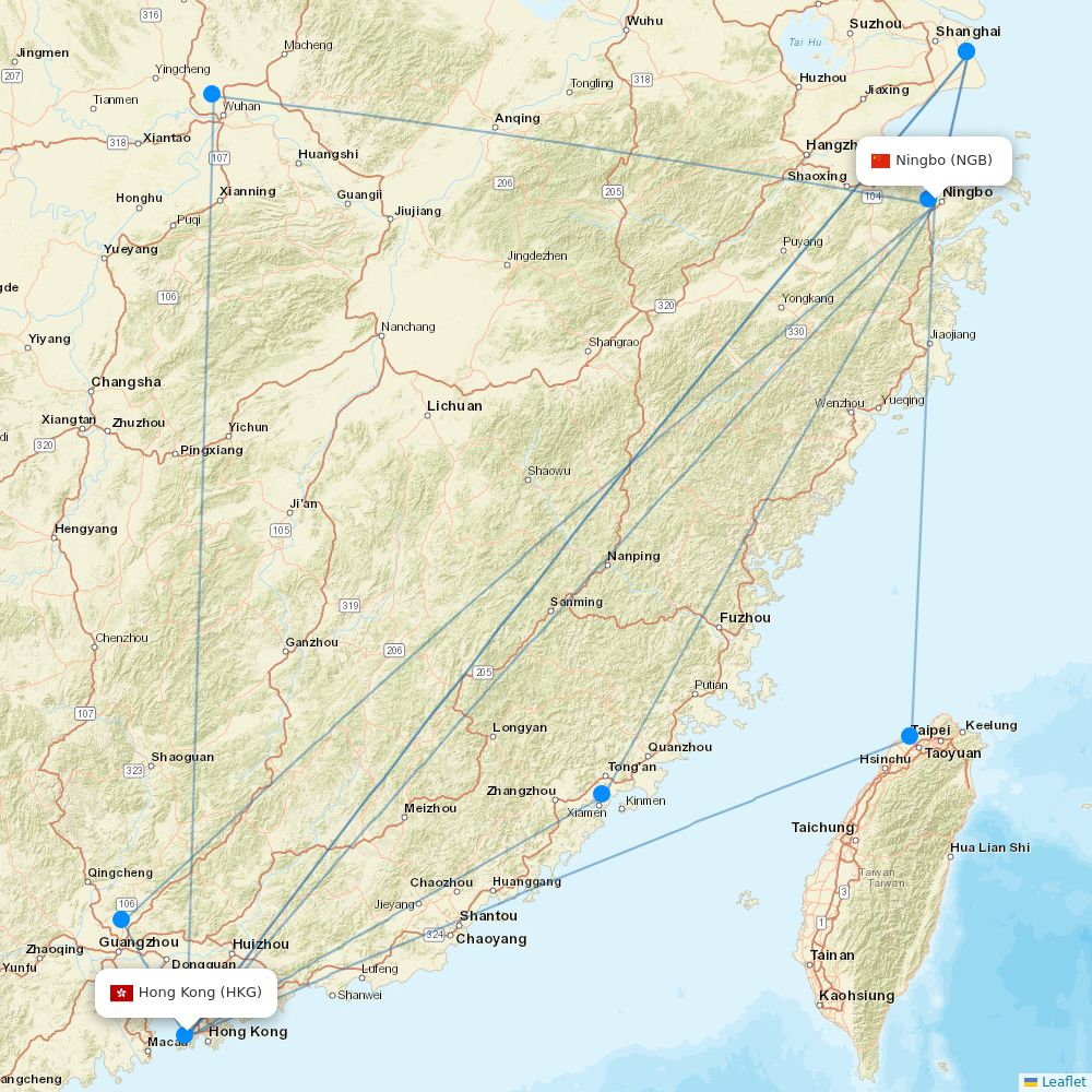 HK Express airline routes (UO) 2025, map - Flight Routes