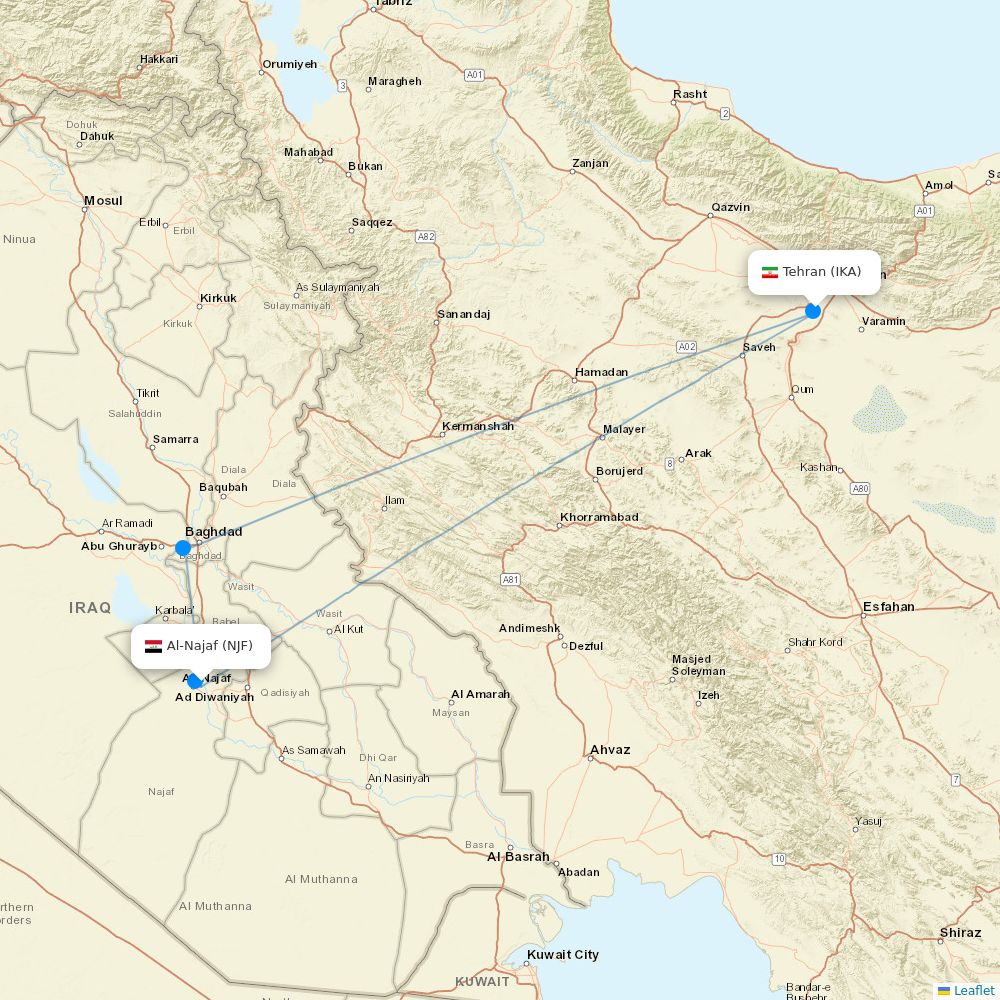 Iran Air airline routes (IR) 2025, map - Flight Routes