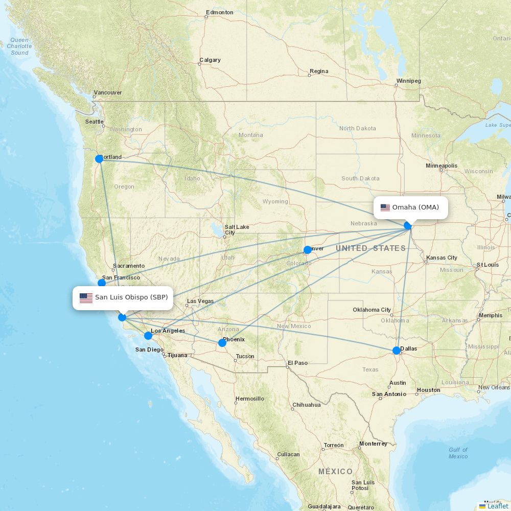 Flights from Omaha to San Luis Obispo, OMA to SBP - Flight Routes