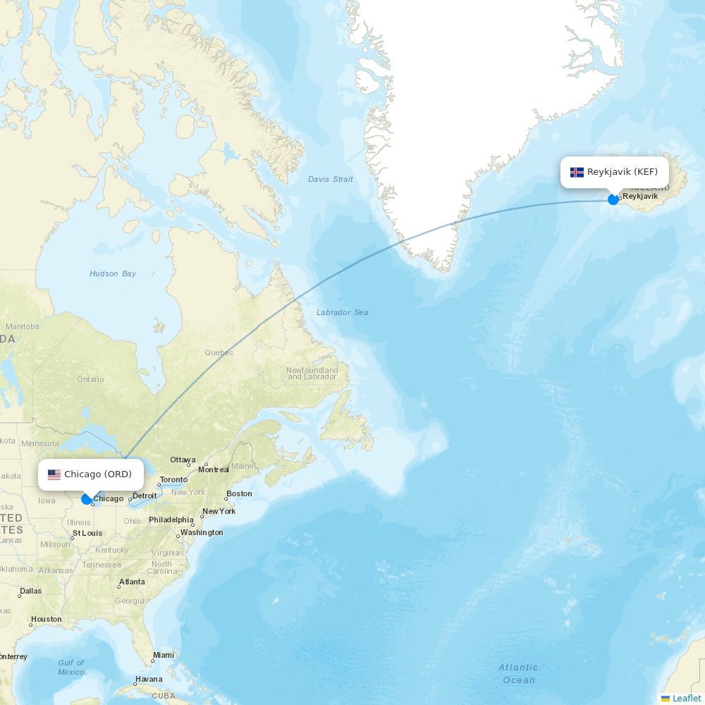 Icelandair airline routes (FI) 2025, map - Flight Routes