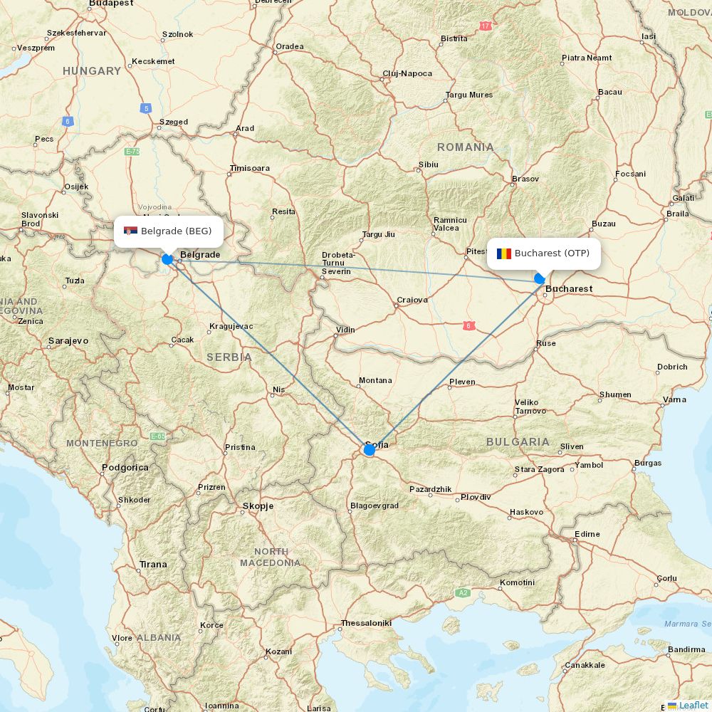 Air Serbia airline routes (JU) 2025, map - Flight Routes