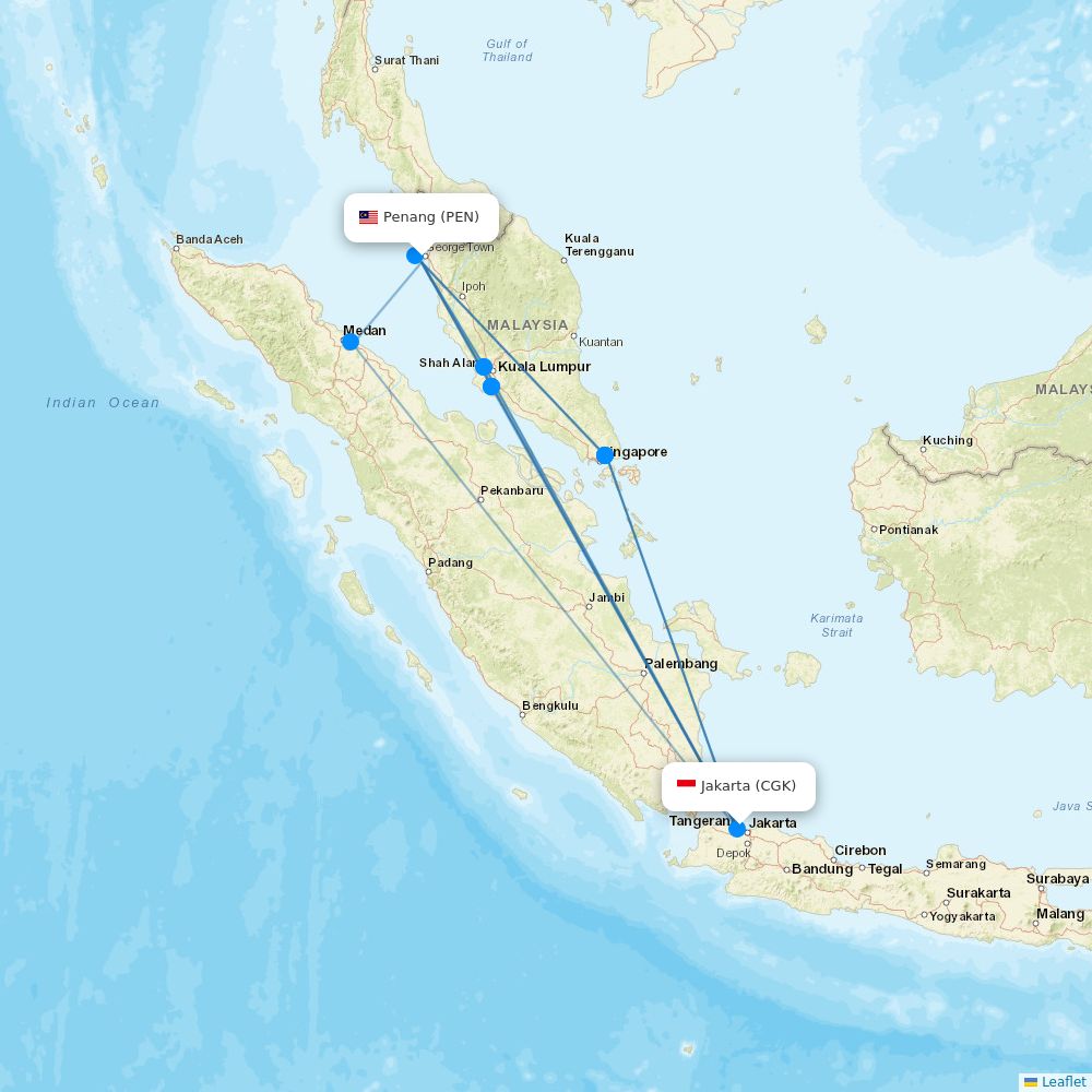 Batik Air Malaysia airline routes (OD) 2025, map - Flight Routes