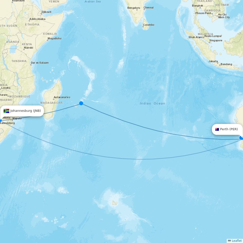 South African Airways airline routes (SA) 2025, map - Flight Routes