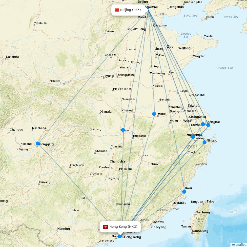 HK Express airline routes (UO) 2026, map - Flight Routes