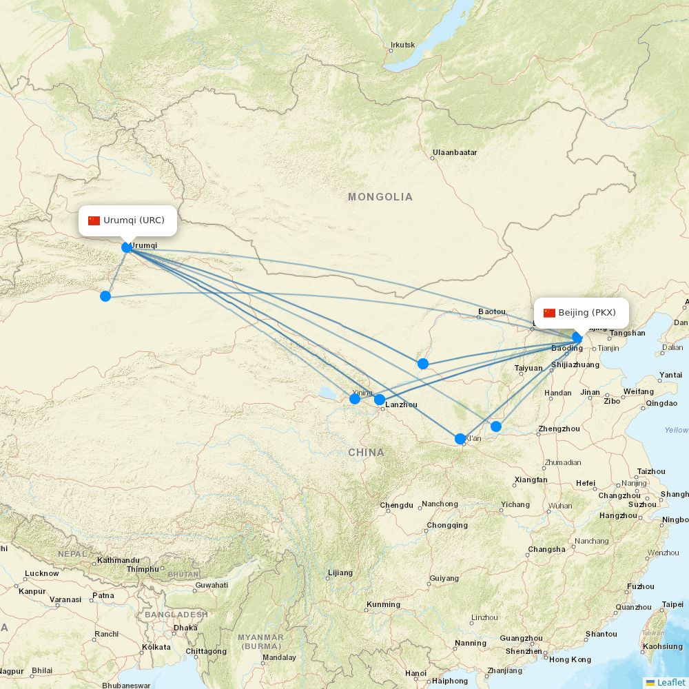 Beijing Capital Airlines routes 2025 – map with flights - Flight Routes