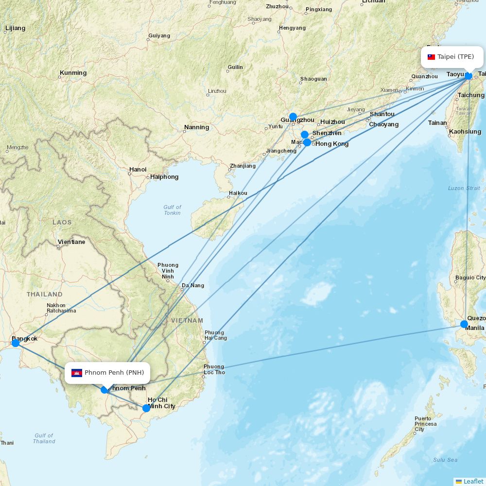EVA Air airline routes (BR) - map - Flight Routes