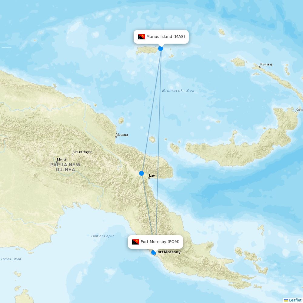 Air Niugini airline routes (PX) 2025, map - Flight Routes