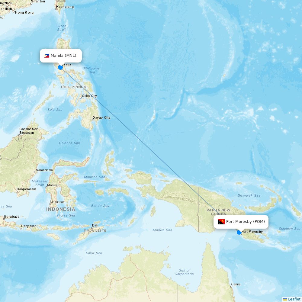 Air Niugini airline routes (PX) 2025, map - Flight Routes