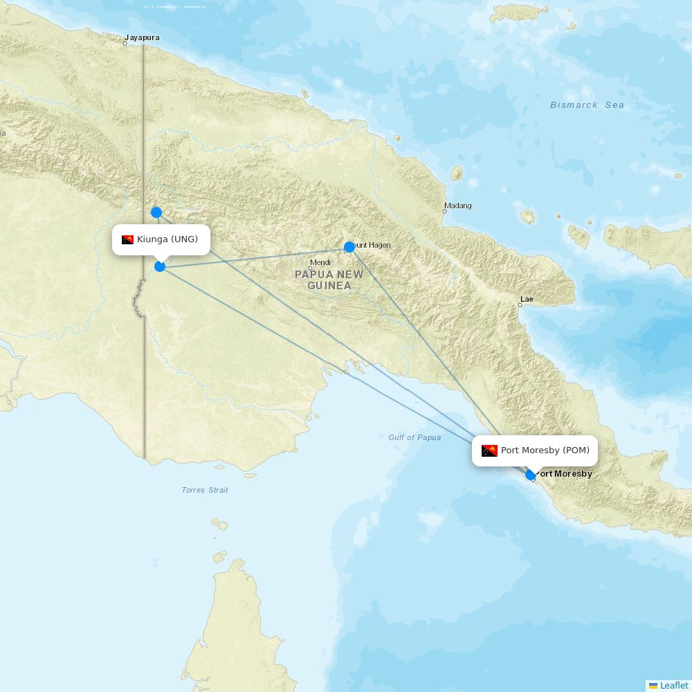 PNG Air airline routes (CG) 2025, map - Flight Routes