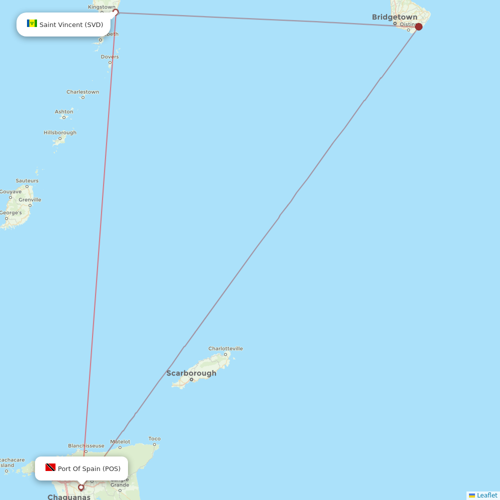 Caribbean Airlines routes (BW) 2026, map - Flight Routes