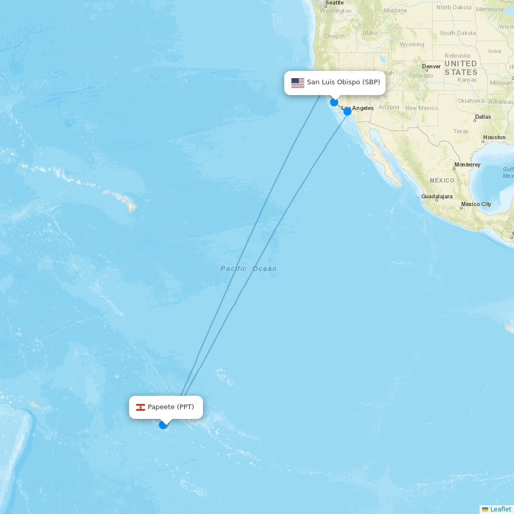 Flights from Papeete to San Luis Obispo, PPT to SBP - Flight Routes