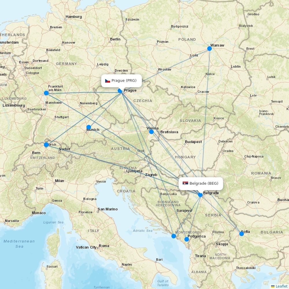 Air Serbia airline routes (JU) 2026, map - Flight Routes